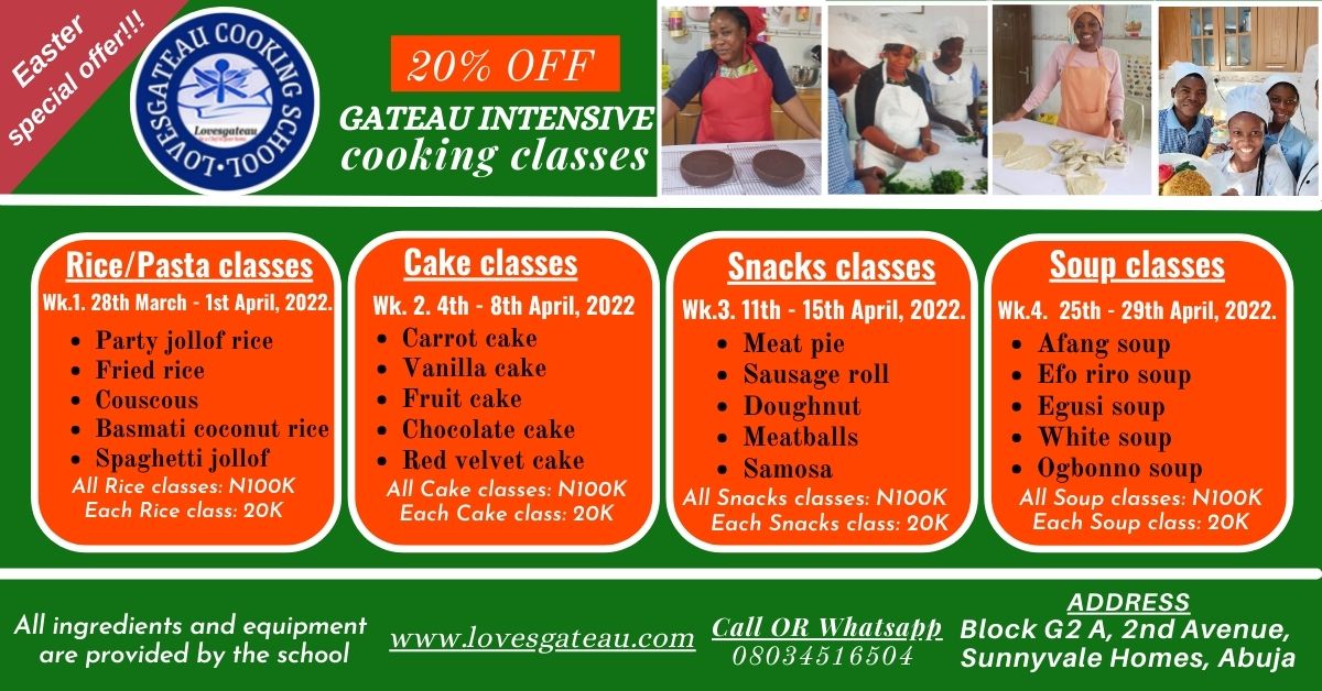 20% Discount on Easter Intensive cooking classes - Lovesgateau Catering ...